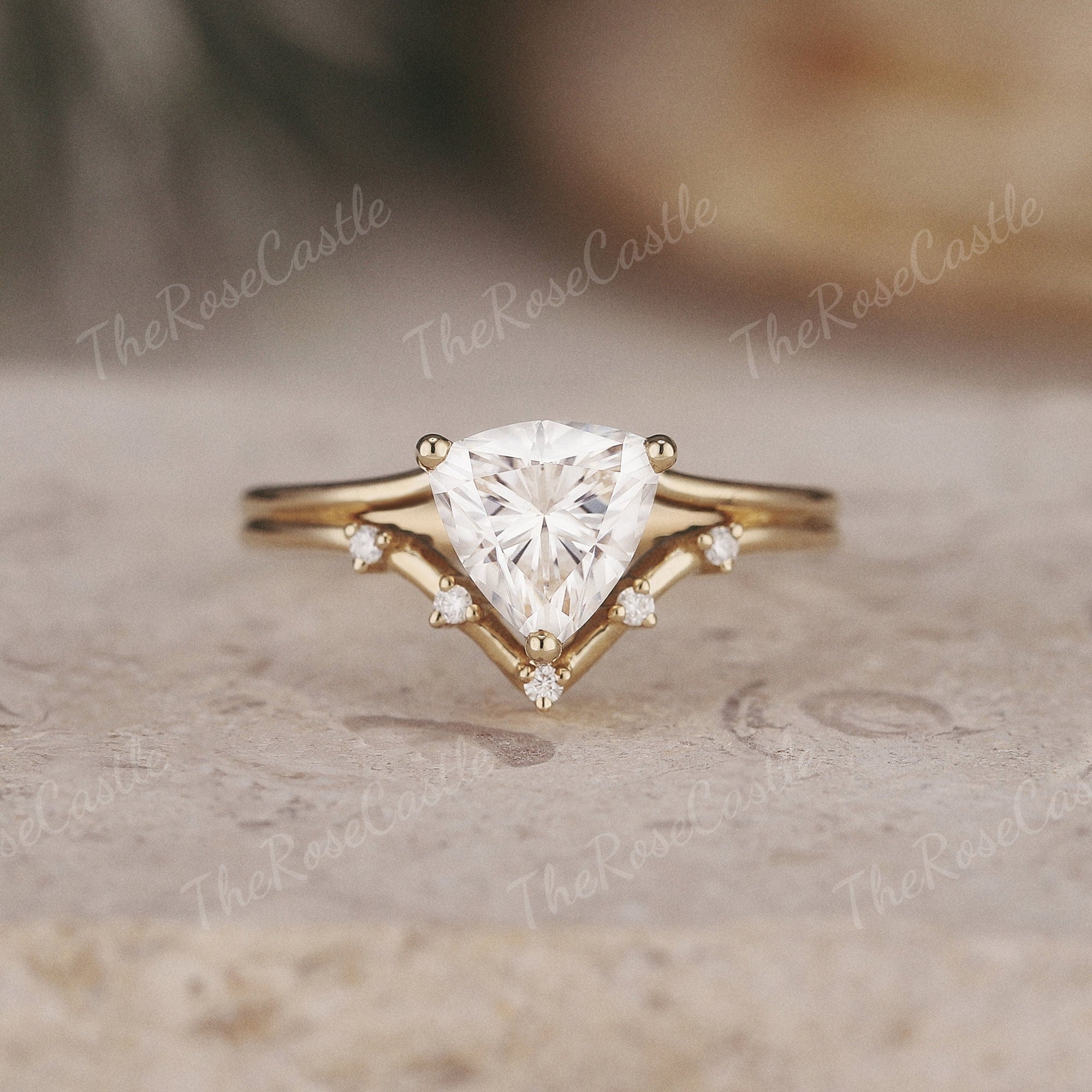 Unique Moissanite Engagement Ring Art Deco Vintage Solid Gold Rings ...
