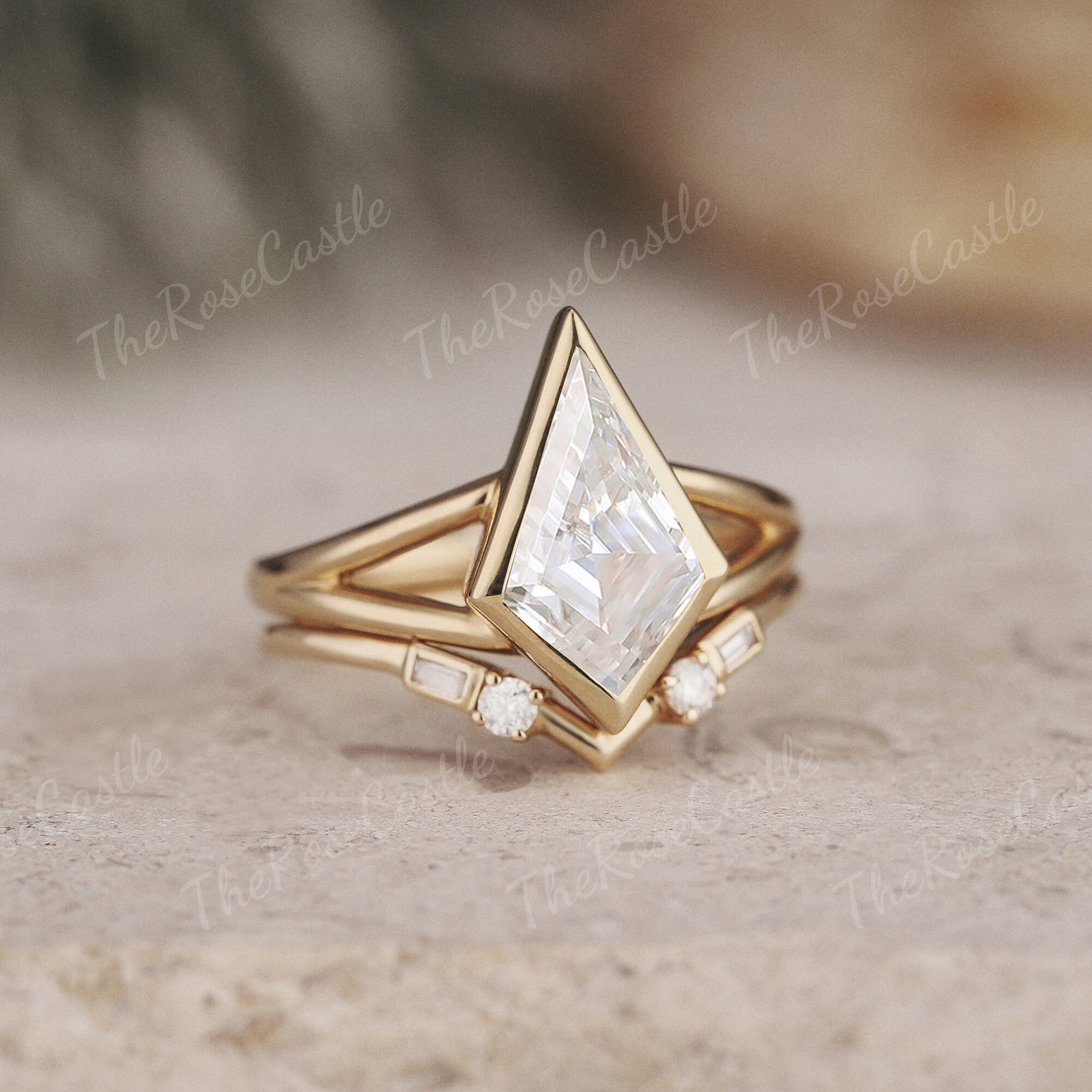 Vintage Kite Cut Moissanite Engagement Ring Set Solid Gold - Etsy