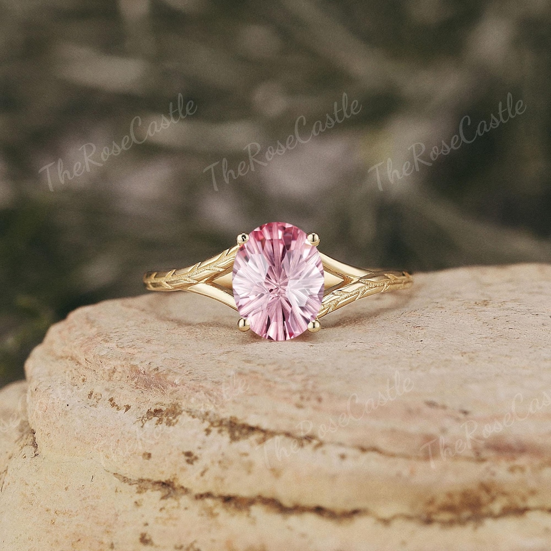 Unique Firework Cut Pink Sapphire Engagement Ring Nature Inspired Leaf ...