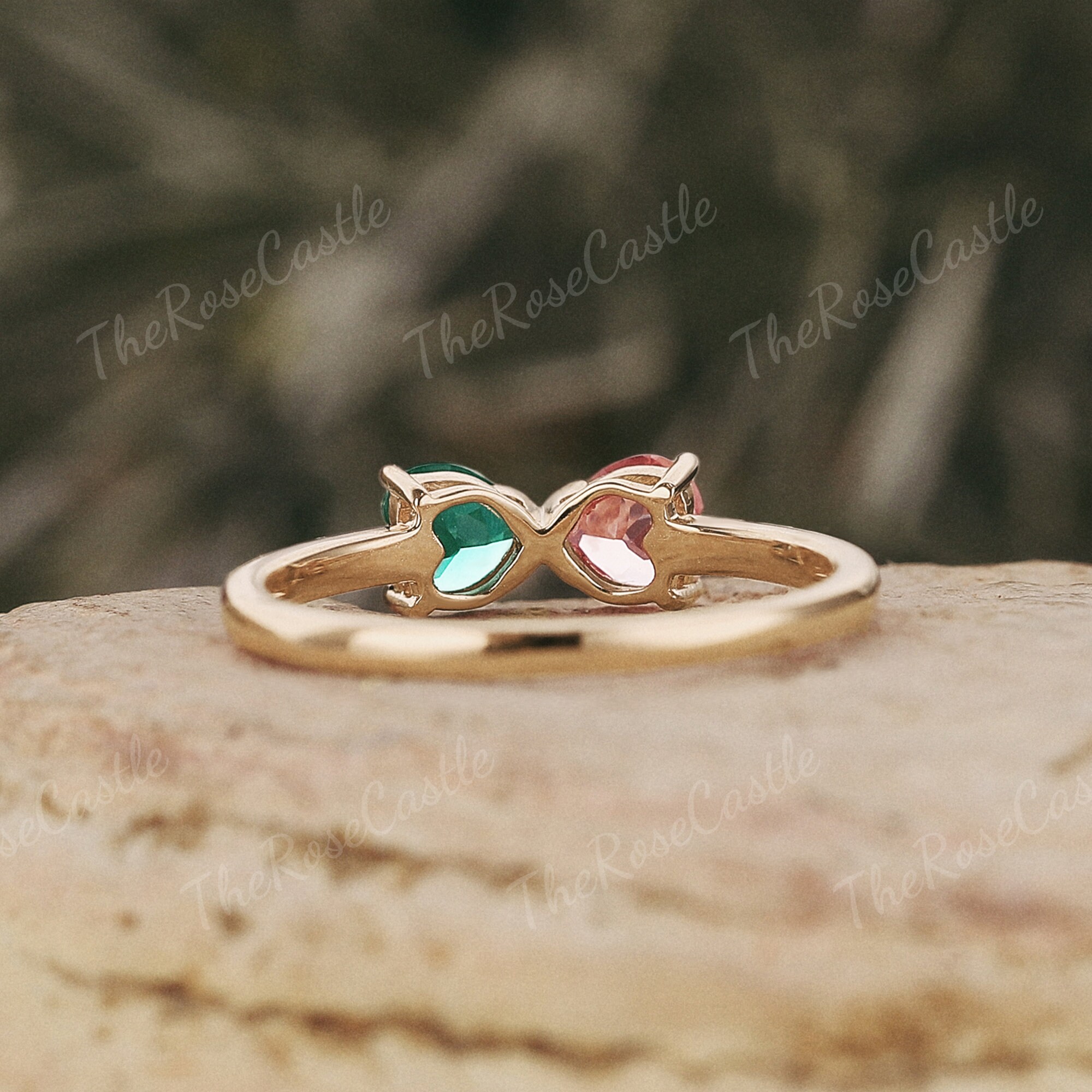 Heart Cut Pink Sapphire Engagement Ring Rose Gold Emerald Wedding Ring ...