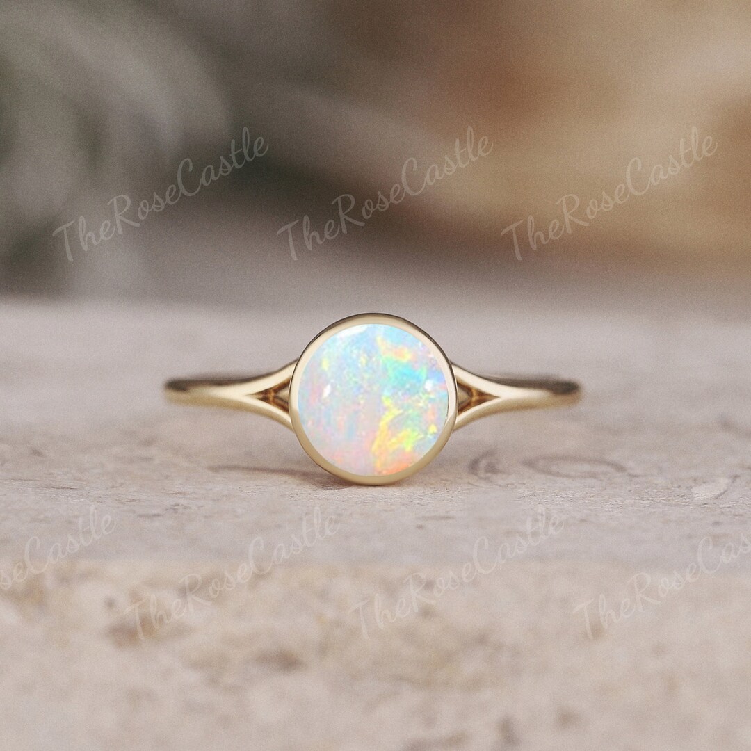Art Deco Gold Bezel Opal Engagement Ring – Minimalist Wedding Band - Etsy