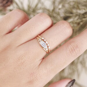 Vampire Engraving Moissanite Engagement Ring Set Solid Gold Marquise ...