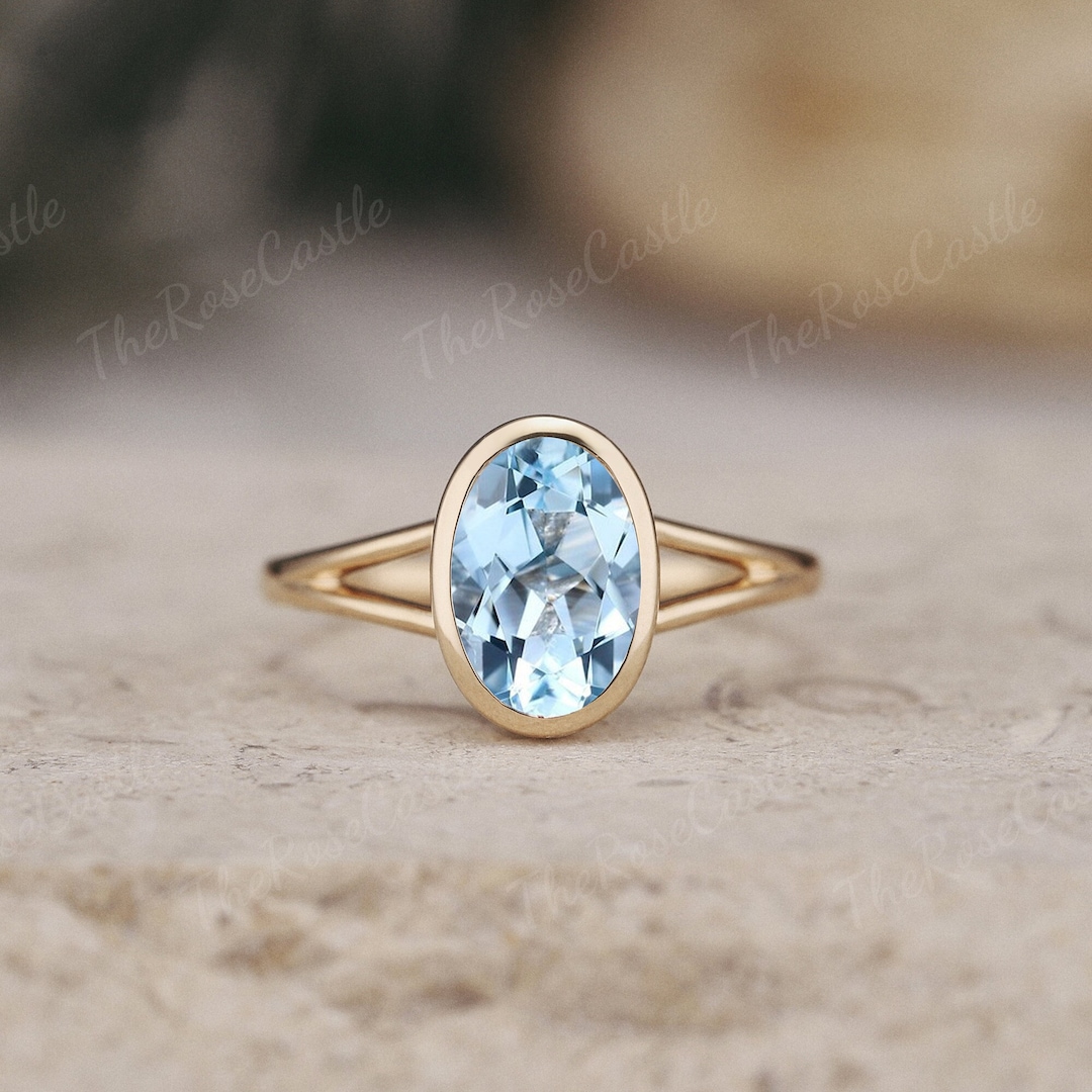 Unique Topaz Engagement Ring Yellow Gold Solitaire Blue Gemstone Ring ...