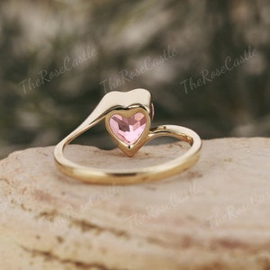 Unique Heart Shape Peach Sapphire Engagement Ring Solid Gold Pink ...