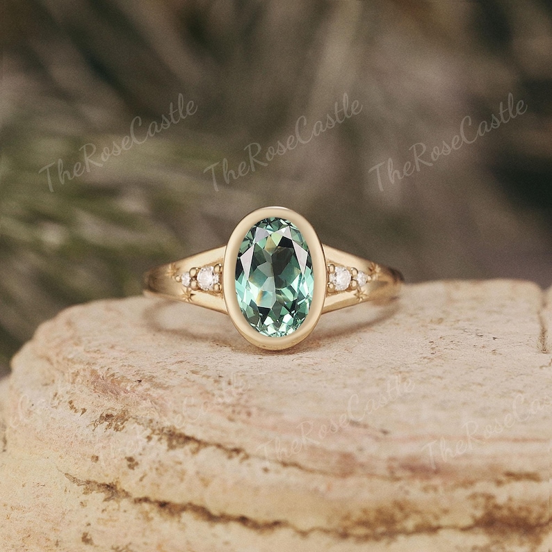 Star Design Green Sapphire Engagement Ring Yellow Gold Moissanite ...