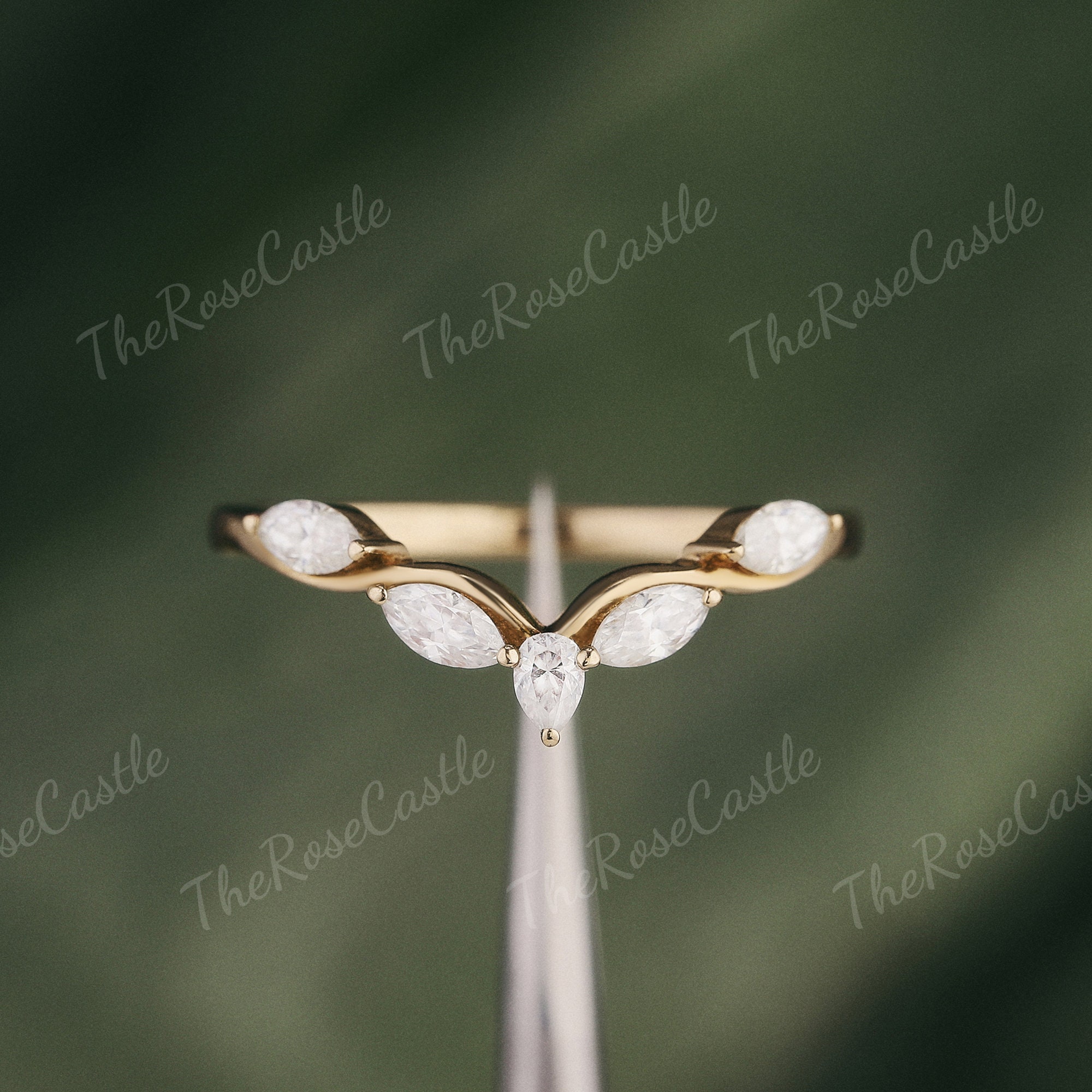 Unique Solid Gold Moissanite Wedding Band Marquise Moissanite Ring ...