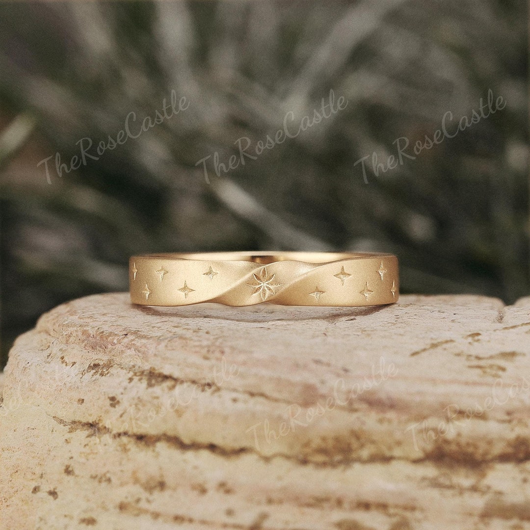 Unique Star Engraving Mens Wedding Band Hand Engraved Wedding Band ...