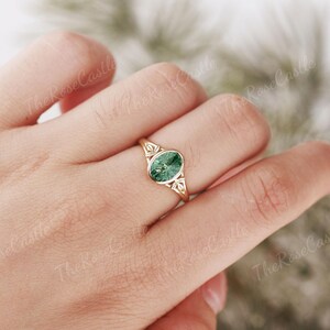 Oval Shape Firework Cut Green Sapphire Engagement Ring Solid Gold ...