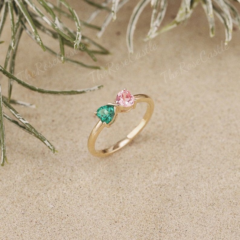 Heart Cut Pink Sapphire Engagement Ring Rose Gold Emerald Wedding Ring ...