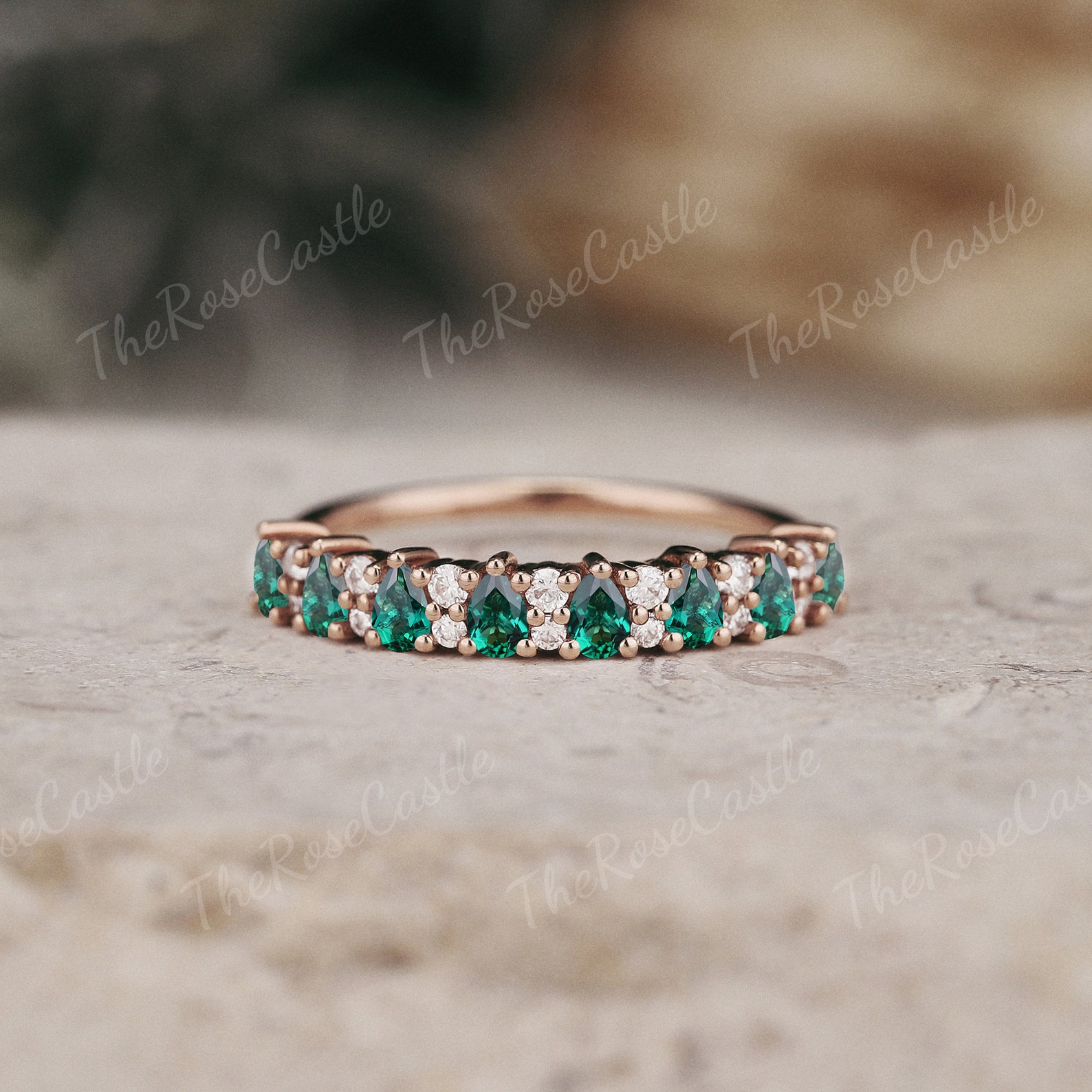 Unique Emerald Wedding Band Rose Gold Eternity Ring Art Deco - Etsy