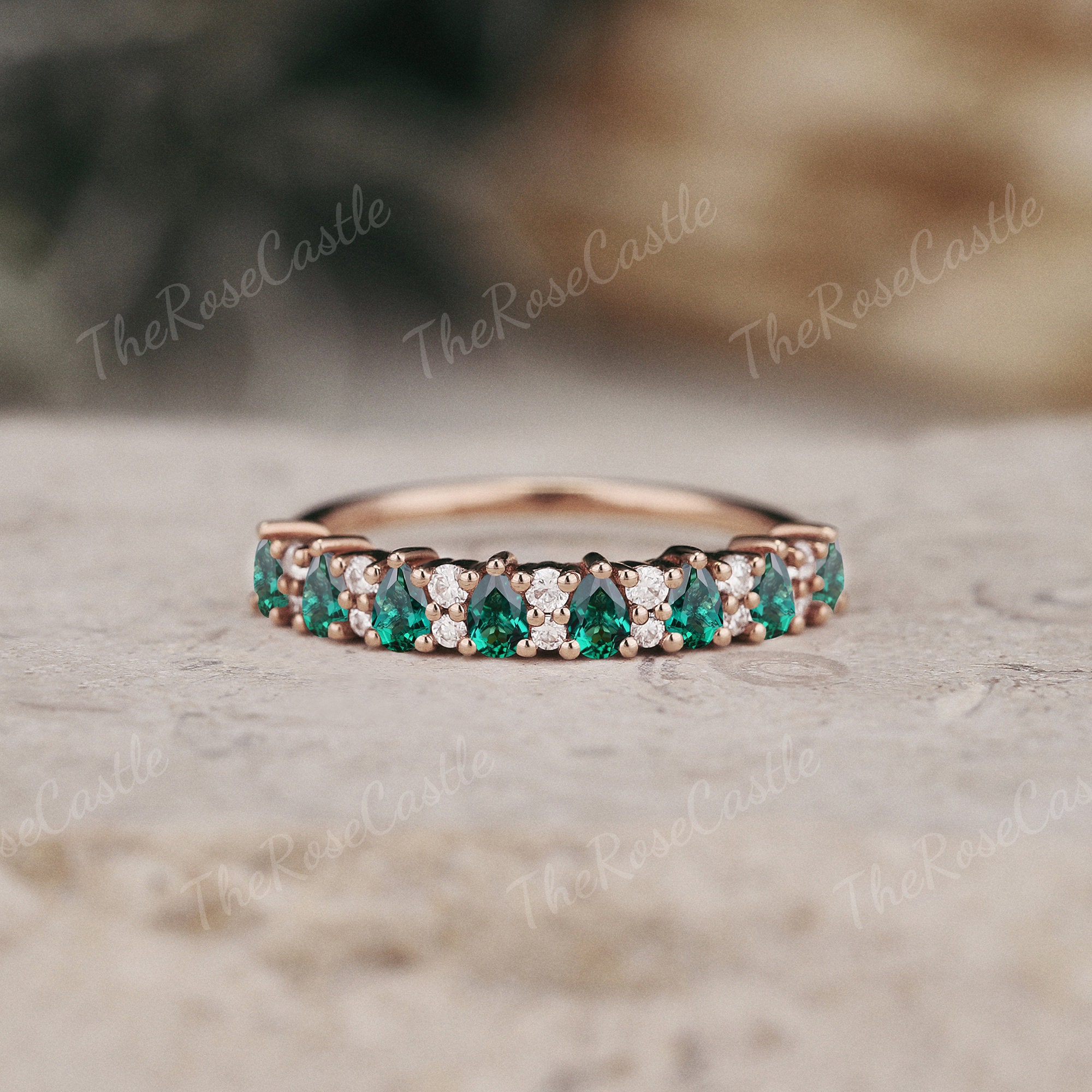 Unique Emerald Wedding Band Rose Gold Eternity Ring Art Deco - Etsy