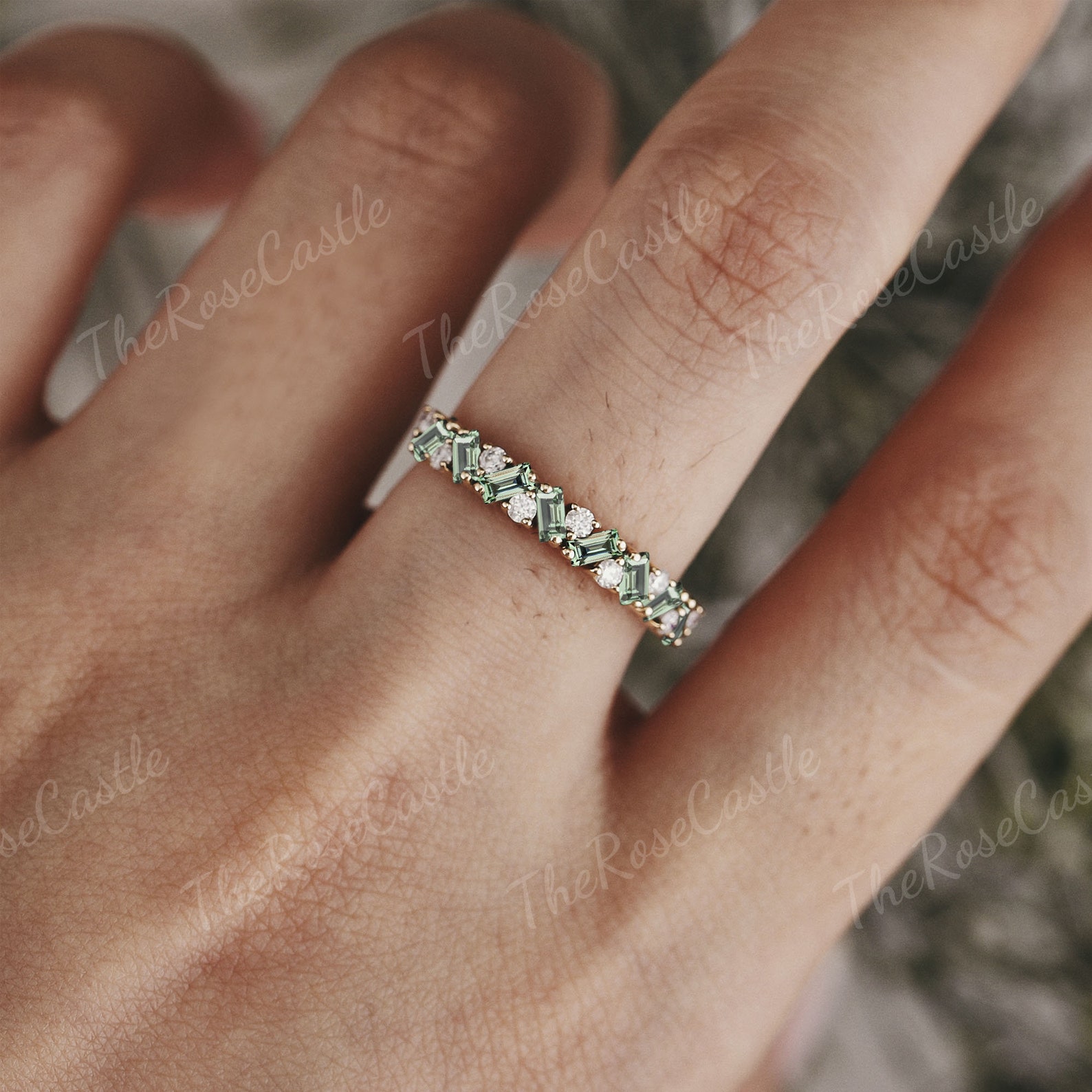 Unique Teal Sapphire Ring Teal Sapphire Wedding Band Gold Rings Art ...