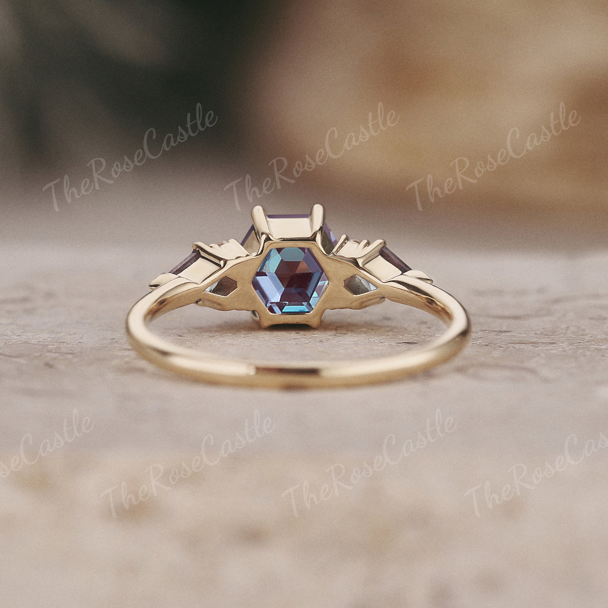Hexagon Alexandrite Engagement Ring Solid Gold Art Deco Ring - Etsy