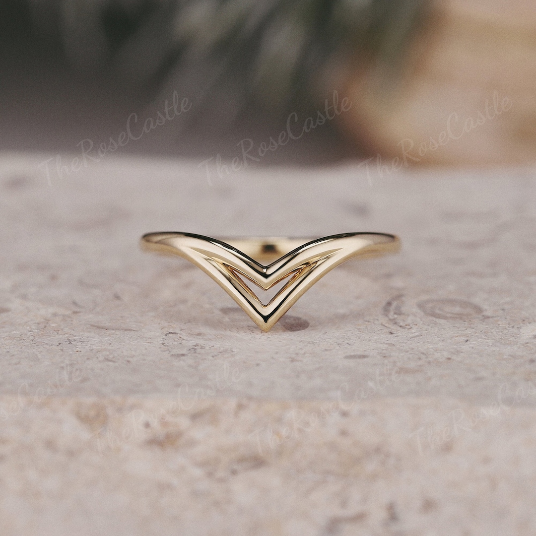 Unique Wedding Band Yellow Gold Stackable Ring Chevron Ring Handmade ...