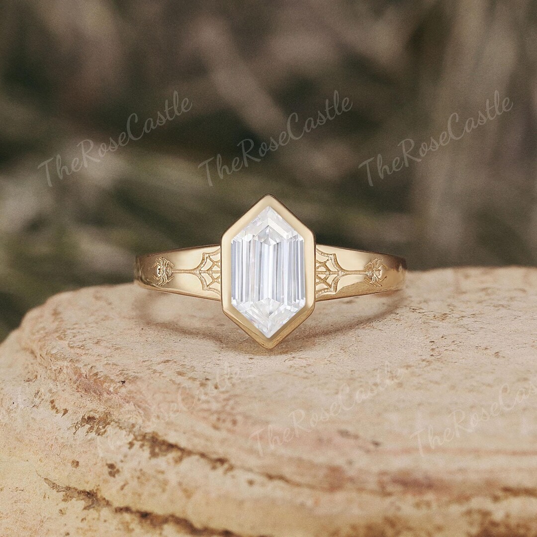 Spider Web Moissanite Gothic Engagement Ring Solid Gold Spider ...