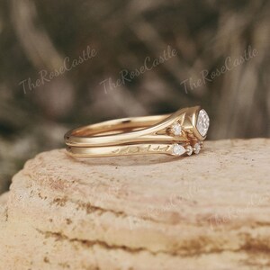 Vampire Engraving Moissanite Engagement Ring Set Solid Gold Marquise ...