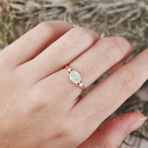 Unique East West Opal Engagement Ring Solid Gold Moissanite Cluster Wedding Ring East West Ring ...
