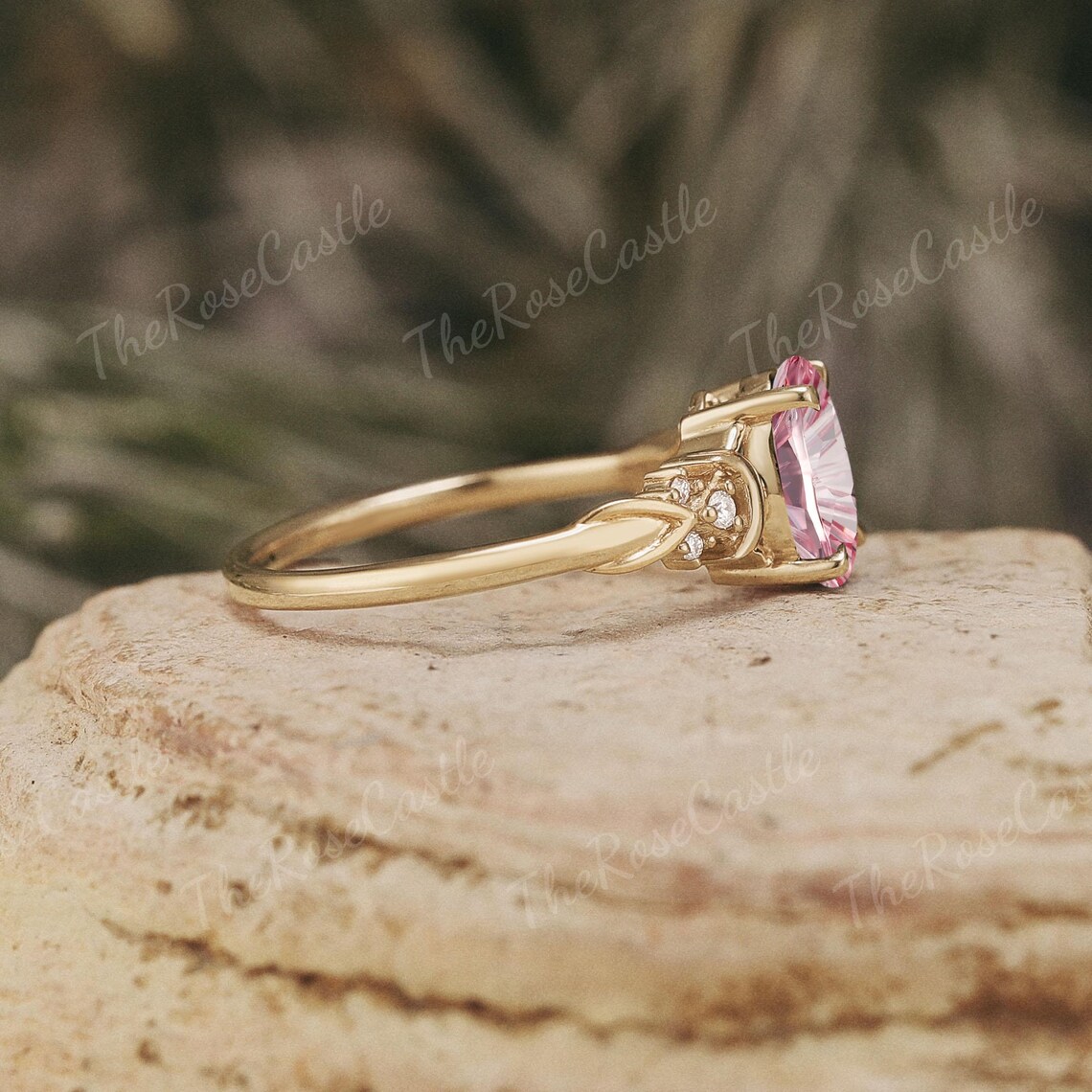 Firework Cut Pink Sapphire Engagement Ring Solid Gold Moon Design Pink ...