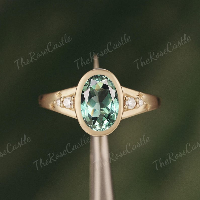 Star Design Green Sapphire Engagement Ring Yellow Gold Moissanite ...