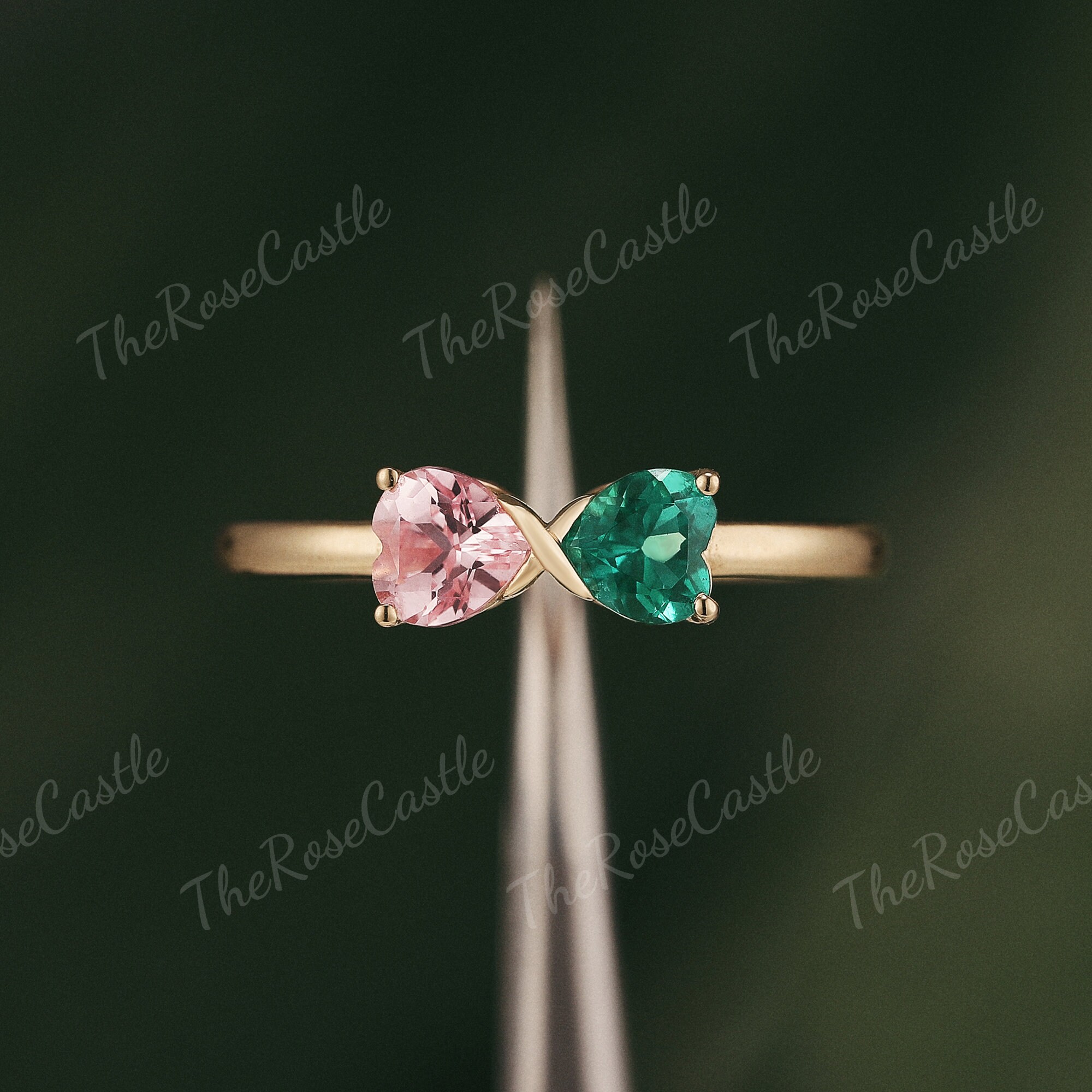 Heart Cut Pink Sapphire Engagement Ring Rose Gold Emerald Wedding Ring ...