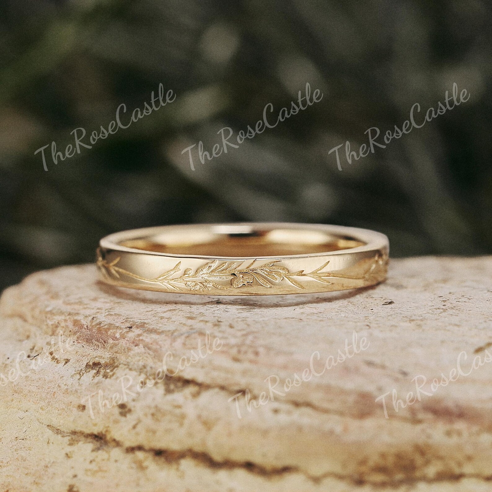 2.5MM Leaf Engraving Wedding Band Unique Hand Engraved Wedding Band ...