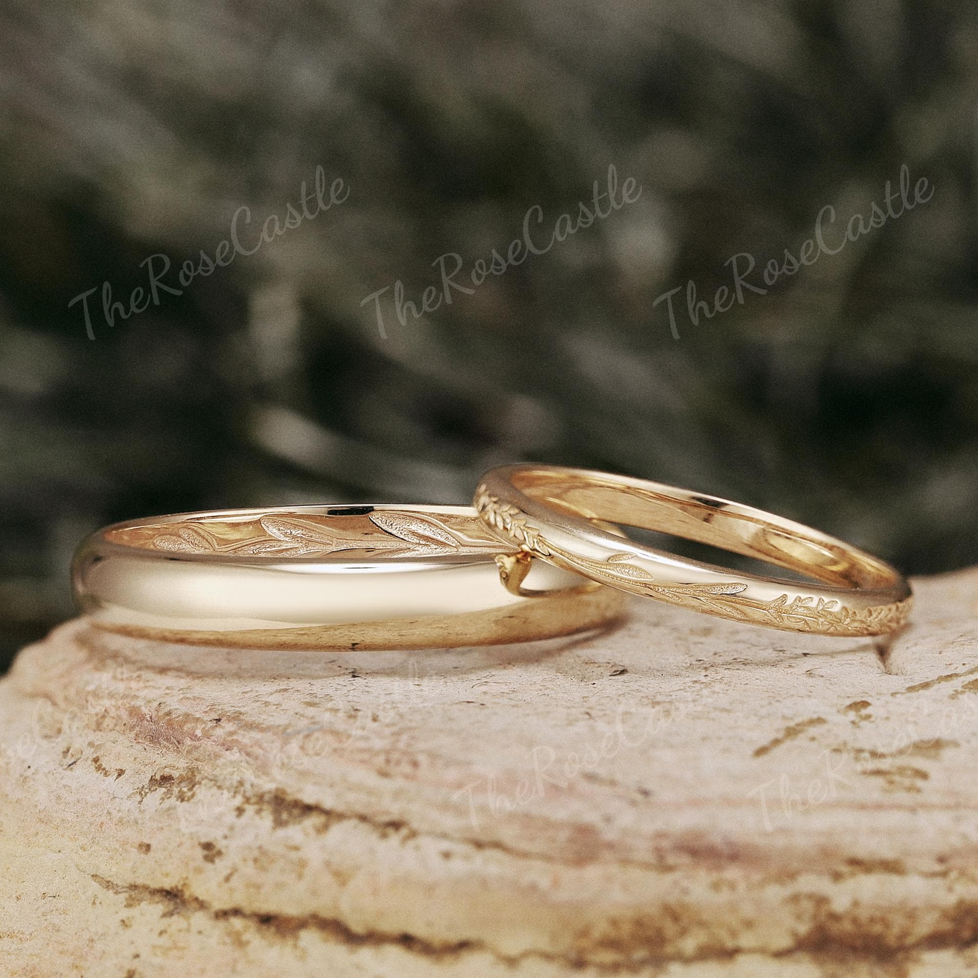 D-shape 2pcs Couple Rings Set Leaf Branch Mens Wedding Band Leaf ...