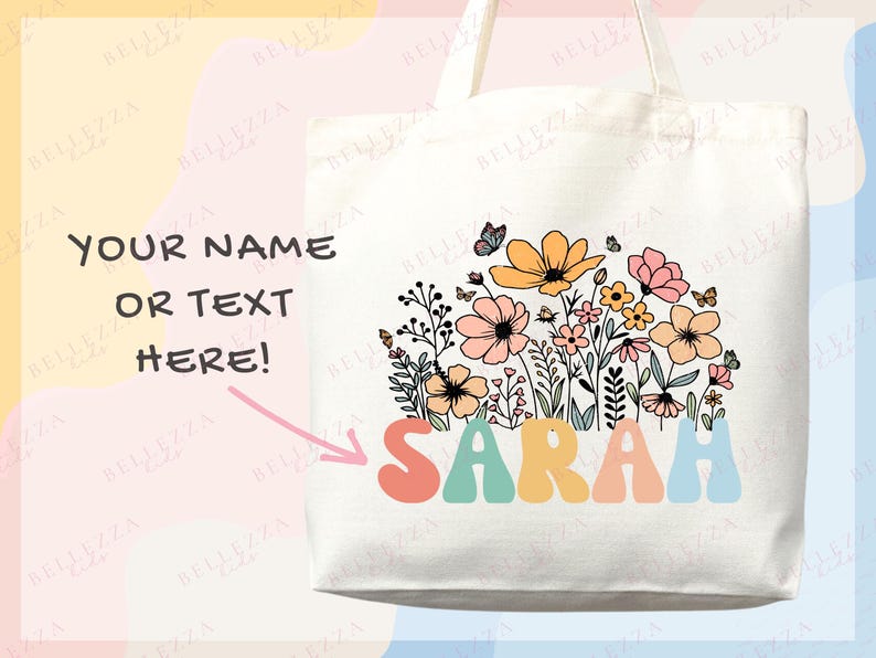 Customized Name Tote Bag Floral Tote Bag Personalized Name Bag Custom ...