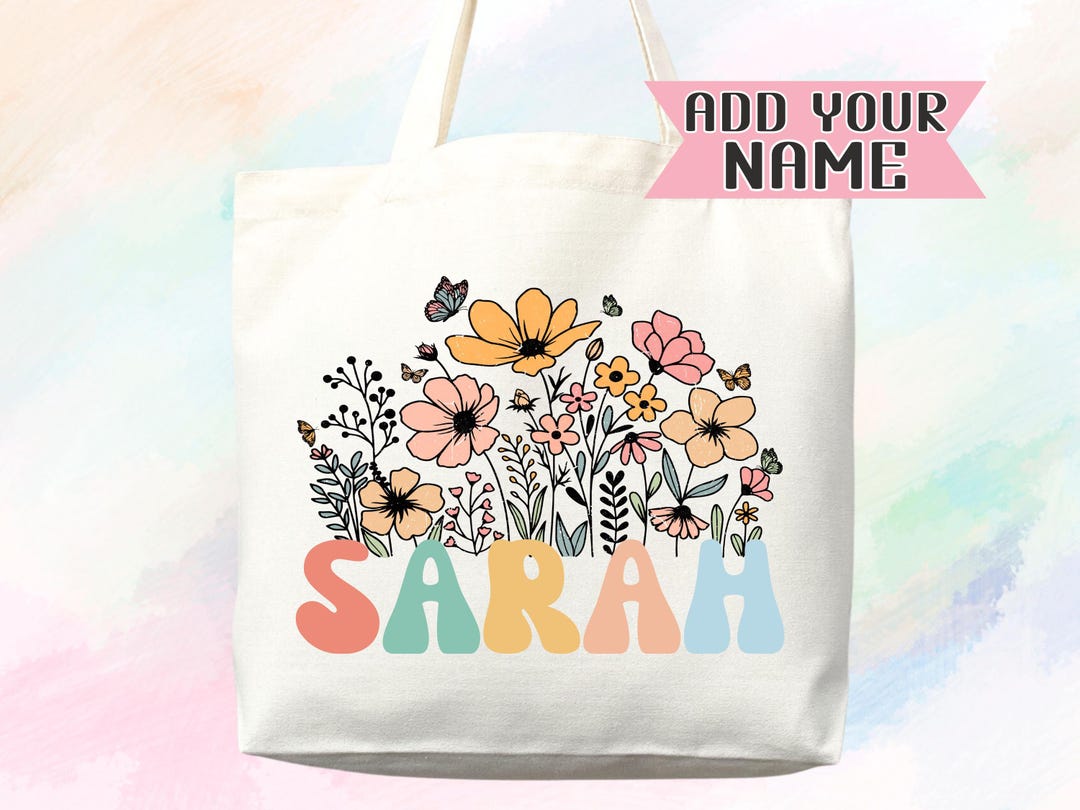Customized Name Tote Bag Floral Tote Bag Personalized Name Bag Custom ...