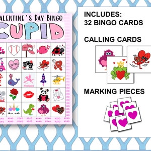 32 Valentine's Day Bingo Game - Cupid Bingo - Printable Bingo Cards ...