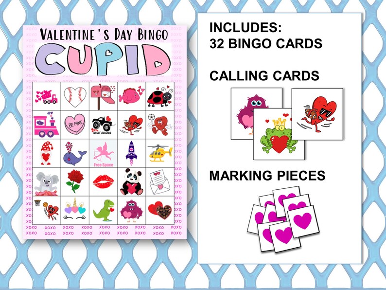 32 Valentine's Day Bingo Game - Cupid Bingo - Printable Bingo Cards ...