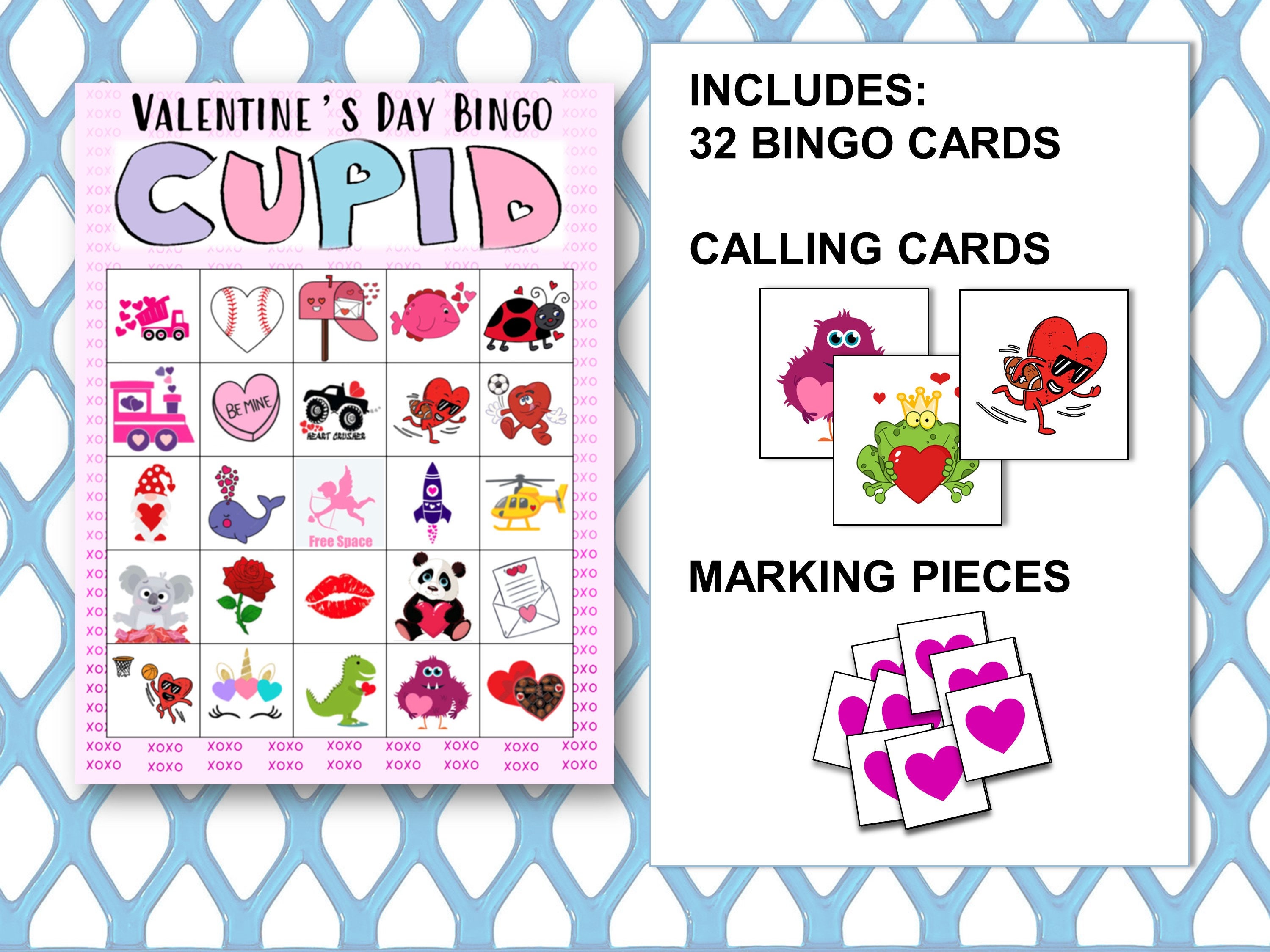 32 Valentine's Day Bingo Game - Cupid Bingo - Printable Bingo Cards ...