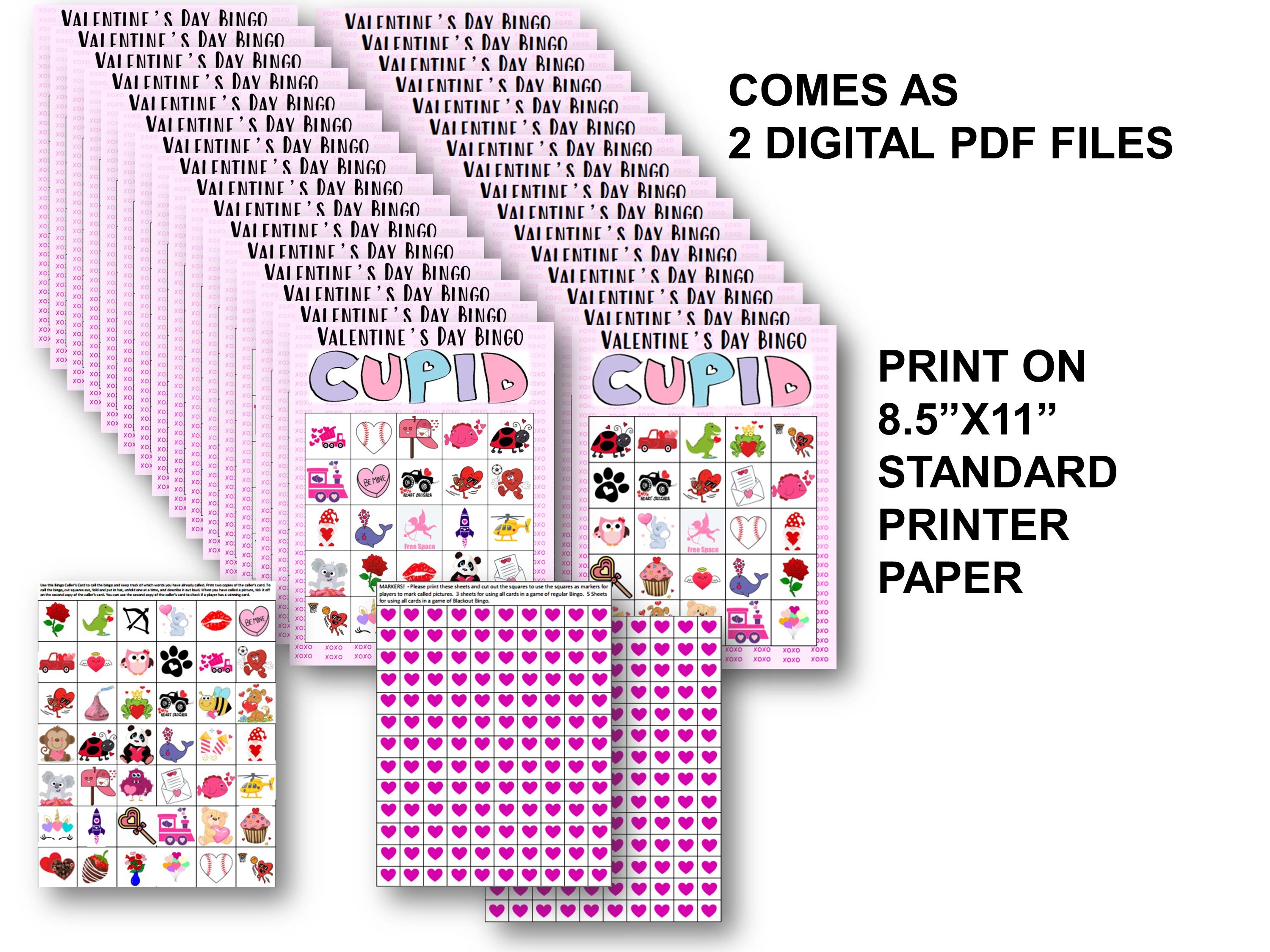 32 Valentine's Day Bingo Game - Cupid Bingo - Printable Bingo Cards ...