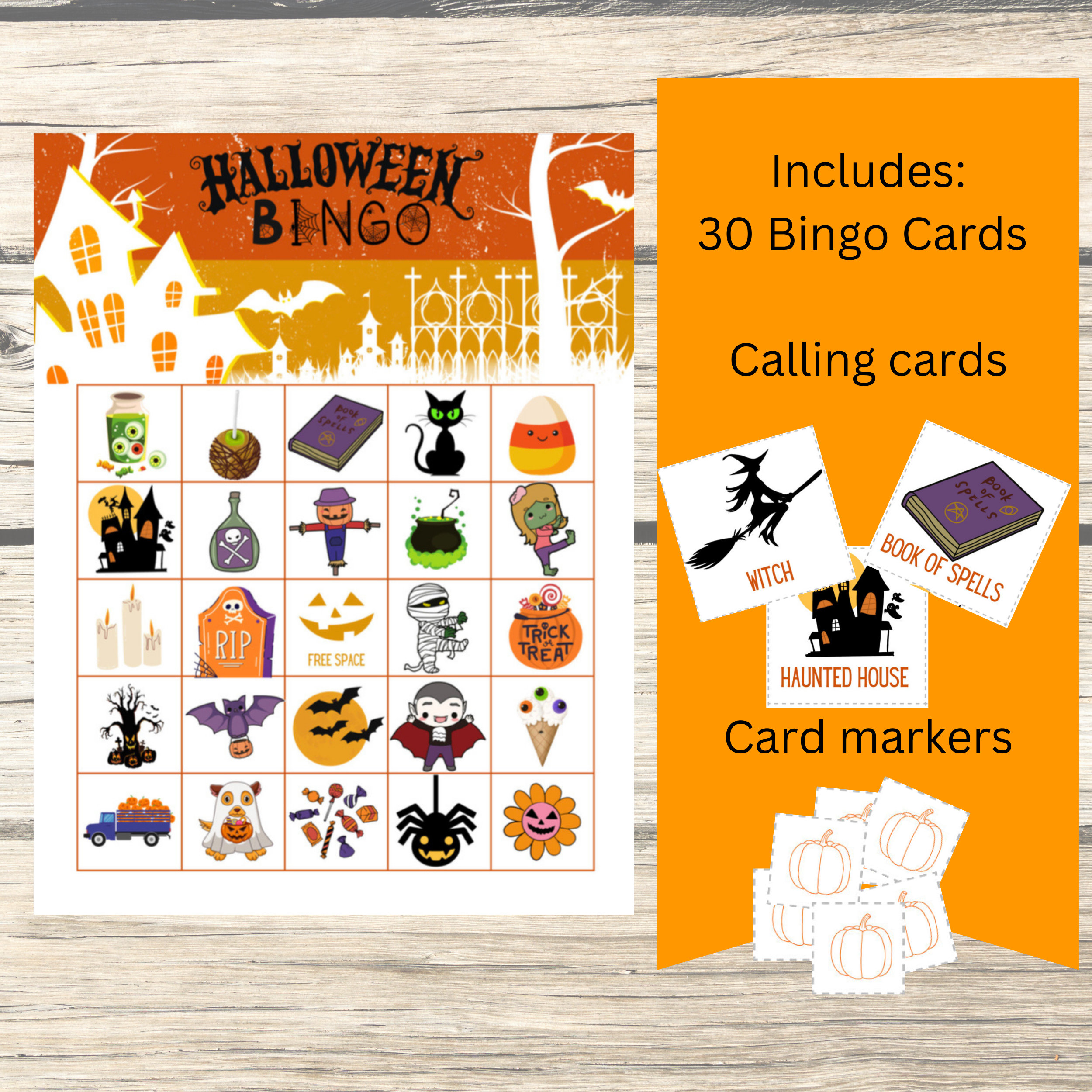 Halloween Bingo Printable 30 Card Set With Calling Cards and Markers - Etsy