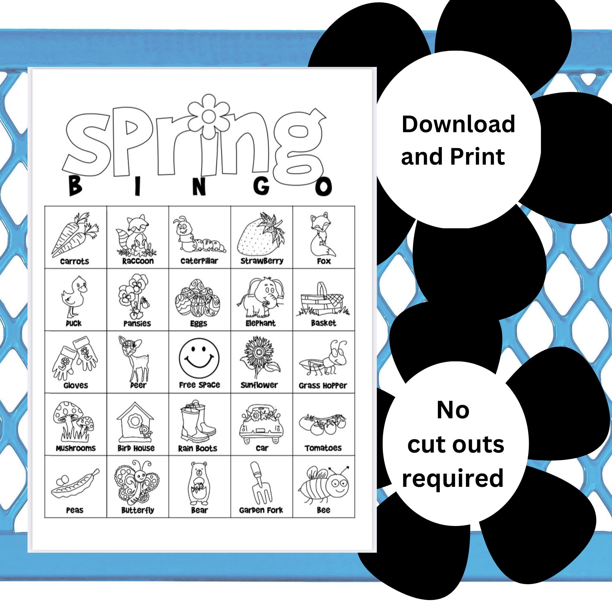 Spring Bingo Game - 32 Card - Coloring Printable Bingo Cards - Etsy