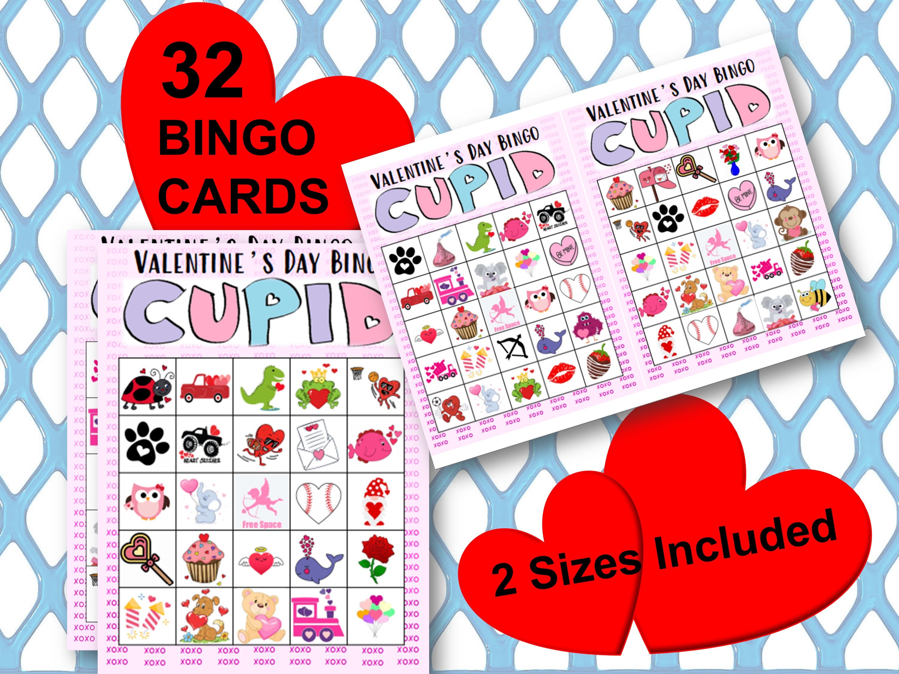 32 Valentine's Day Bingo Game - Cupid Bingo - Printable Bingo Cards ...