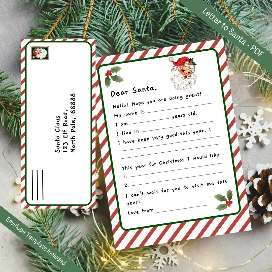 Letter to Santa Printable and Matching Envelope Template - PDF Digital ...
