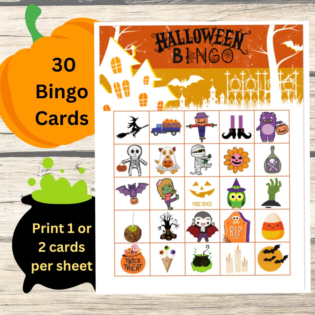 Halloween Bingo Printable 30 Card Set With Calling Cards and Markers - Etsy