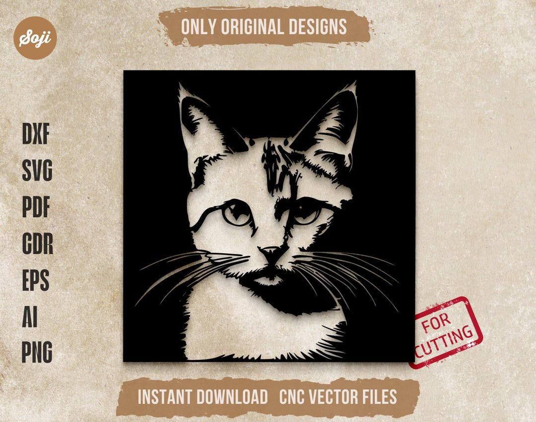 Cat Svg Laser Cut File – Feline Svg Dxf Cdr – CNC, Glowforge, Cricut ...