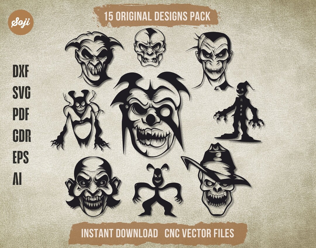 Monster Svg Bundle Laser Cut Files Horror Dxf File Cricut Files Spooky ...