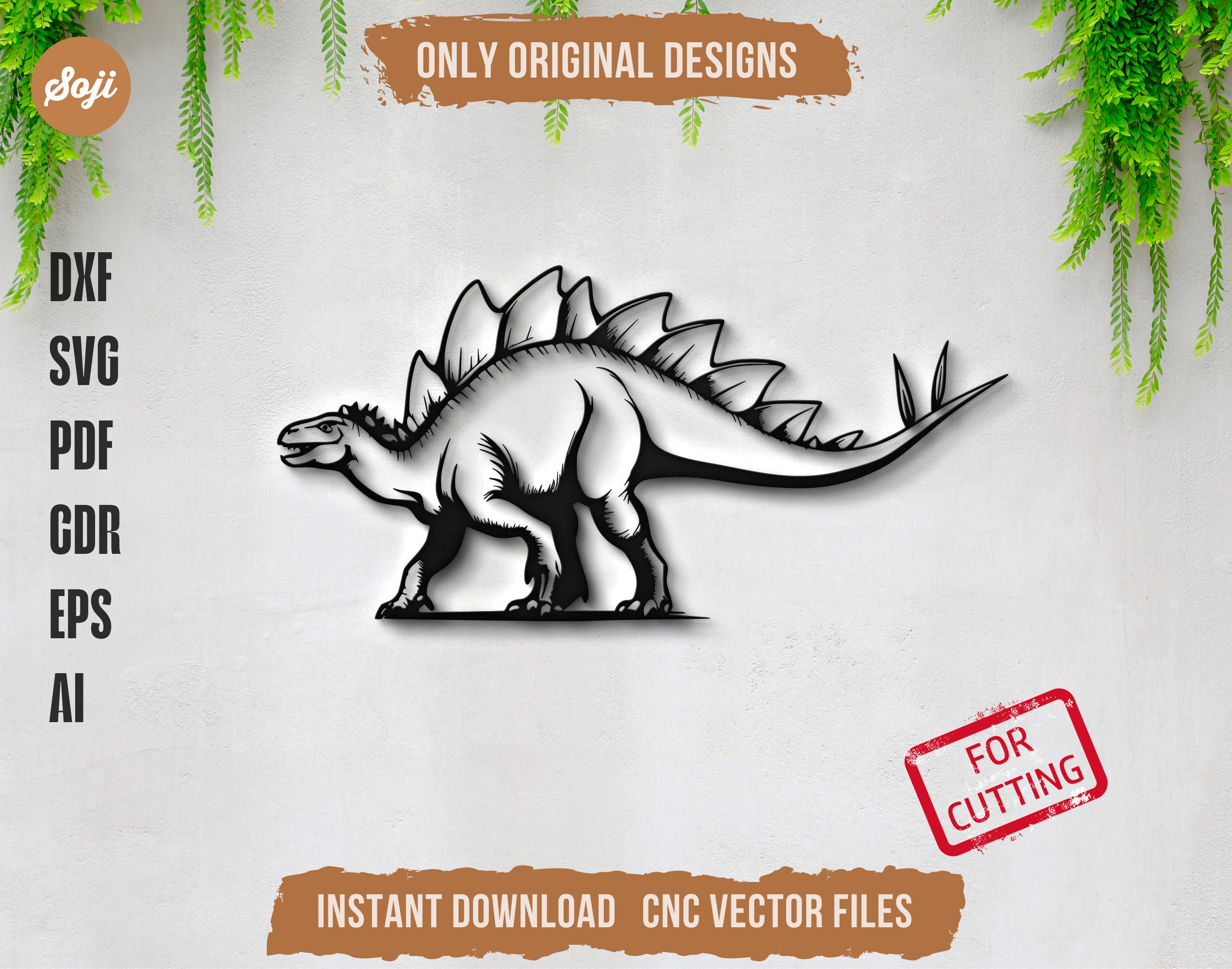 Dinosaur Svg Laser Cut Files Dxf File for Laser Stegosaurus Cricut Svg ...