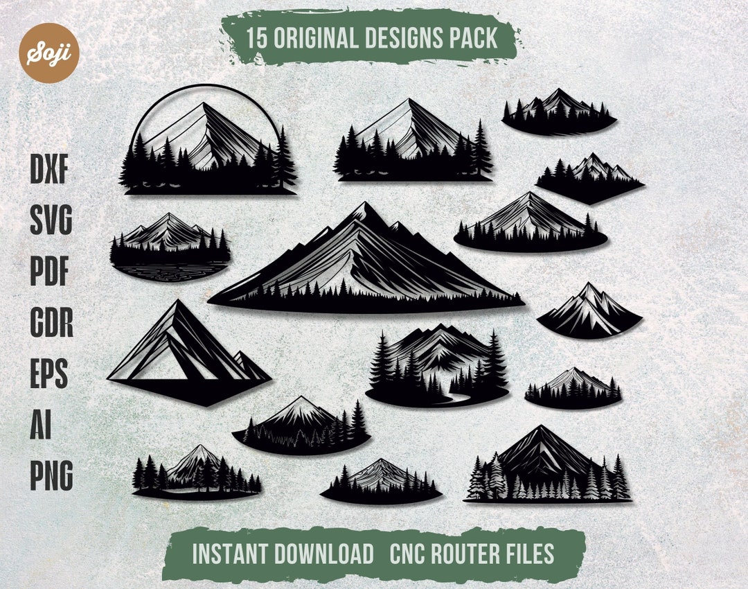 Mountain Svg Bundle Laser Cut Files Mountains Dxf File Cricut Files Cnc ...