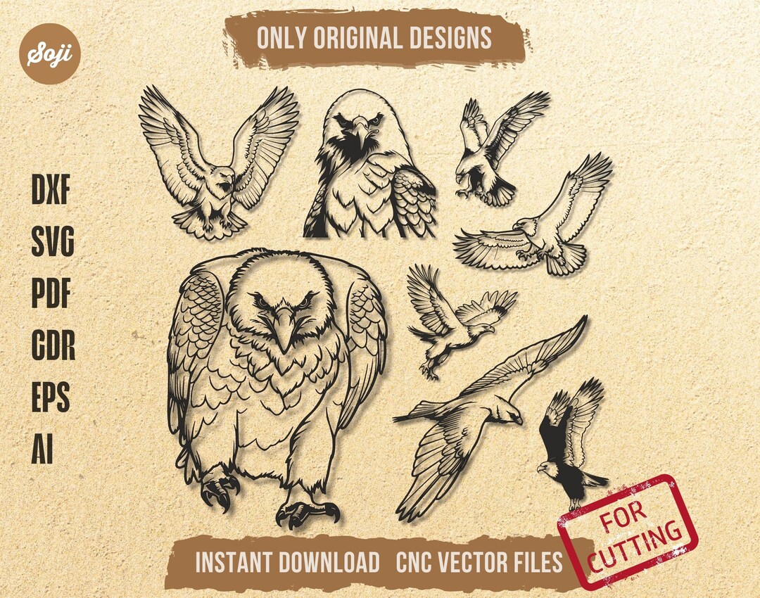 Flying Eagles Svg Bundle Laser Cut Files Hawk Dxf File Cricut Files ...