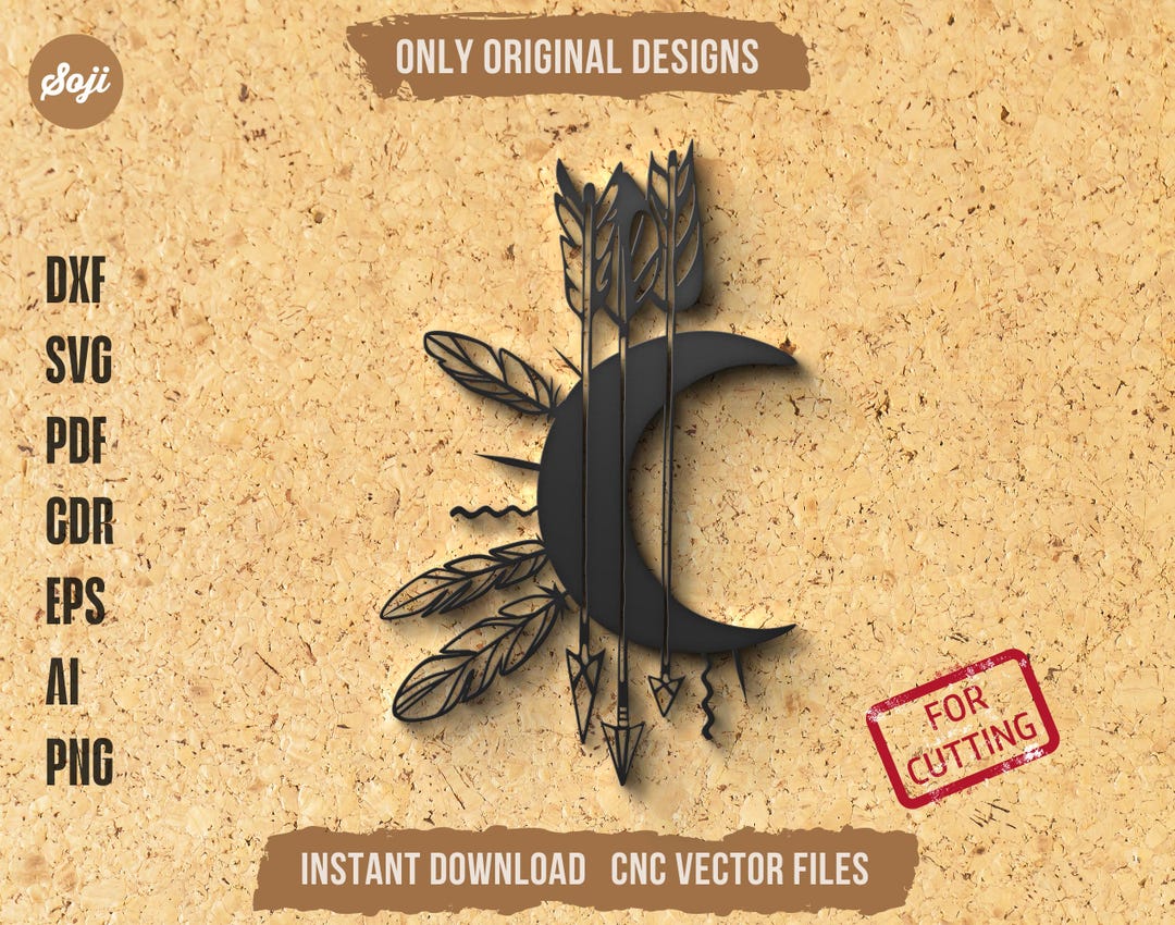 Crescent Moon With Arrows – Laser Cut File for CNC, Cricut, Glowforge ...