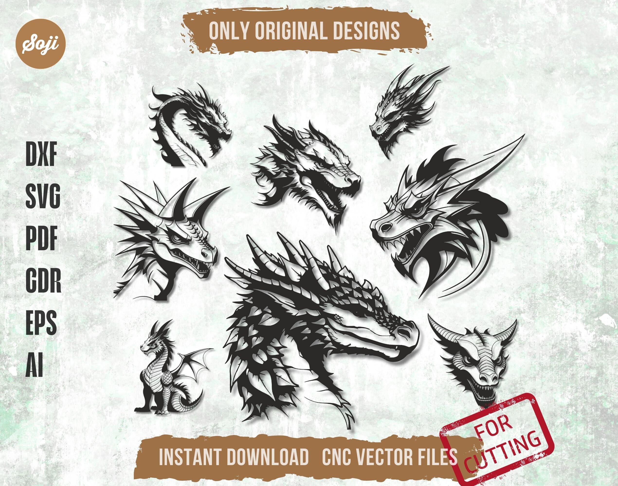 Dragons Svg Bundle Laser Cut Files Dragon Head Dxf File Cricut Files ...