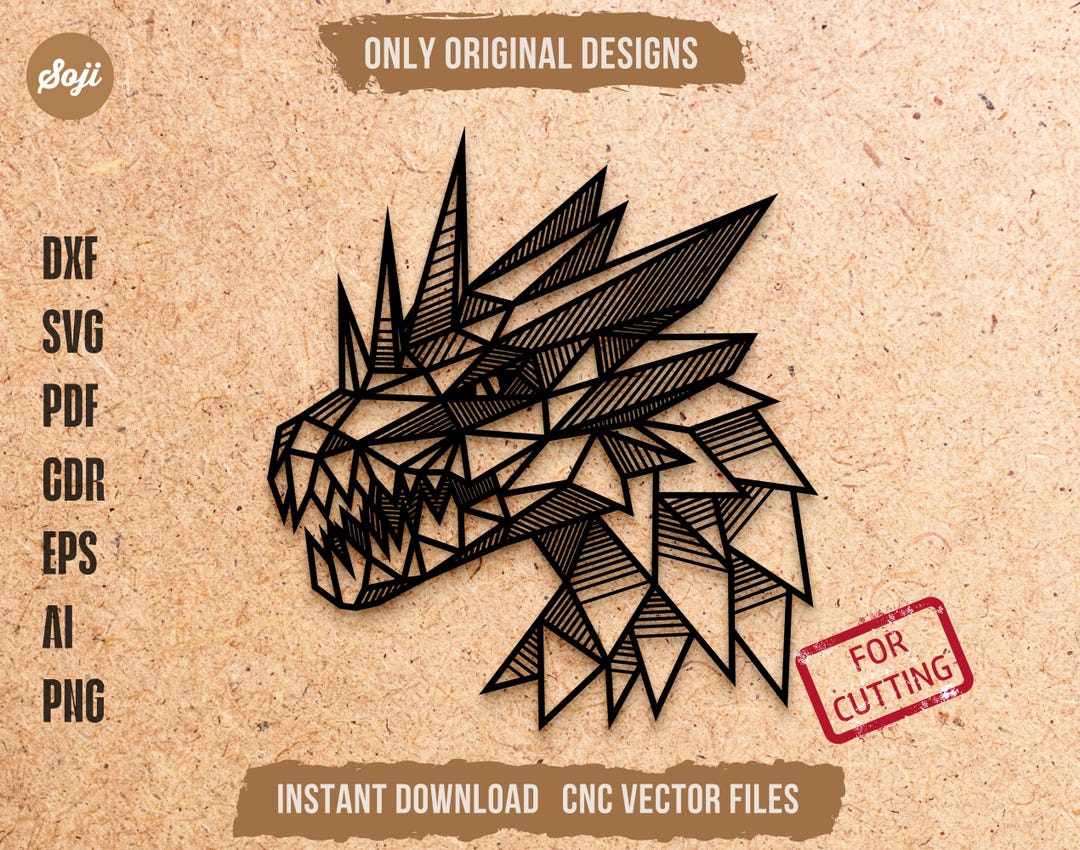 Geometric Dragon Head SVG – Laser Cut Dxf Cdr Vector File for Cnc ...