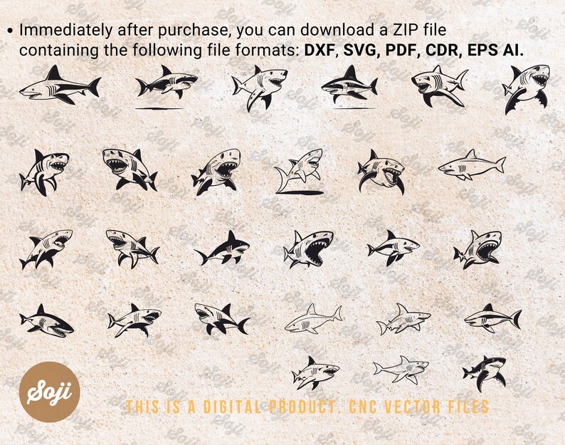 Shark Svg Bundle Digital Prints Sharks Dxf File White Shark Bundle Cnc ...