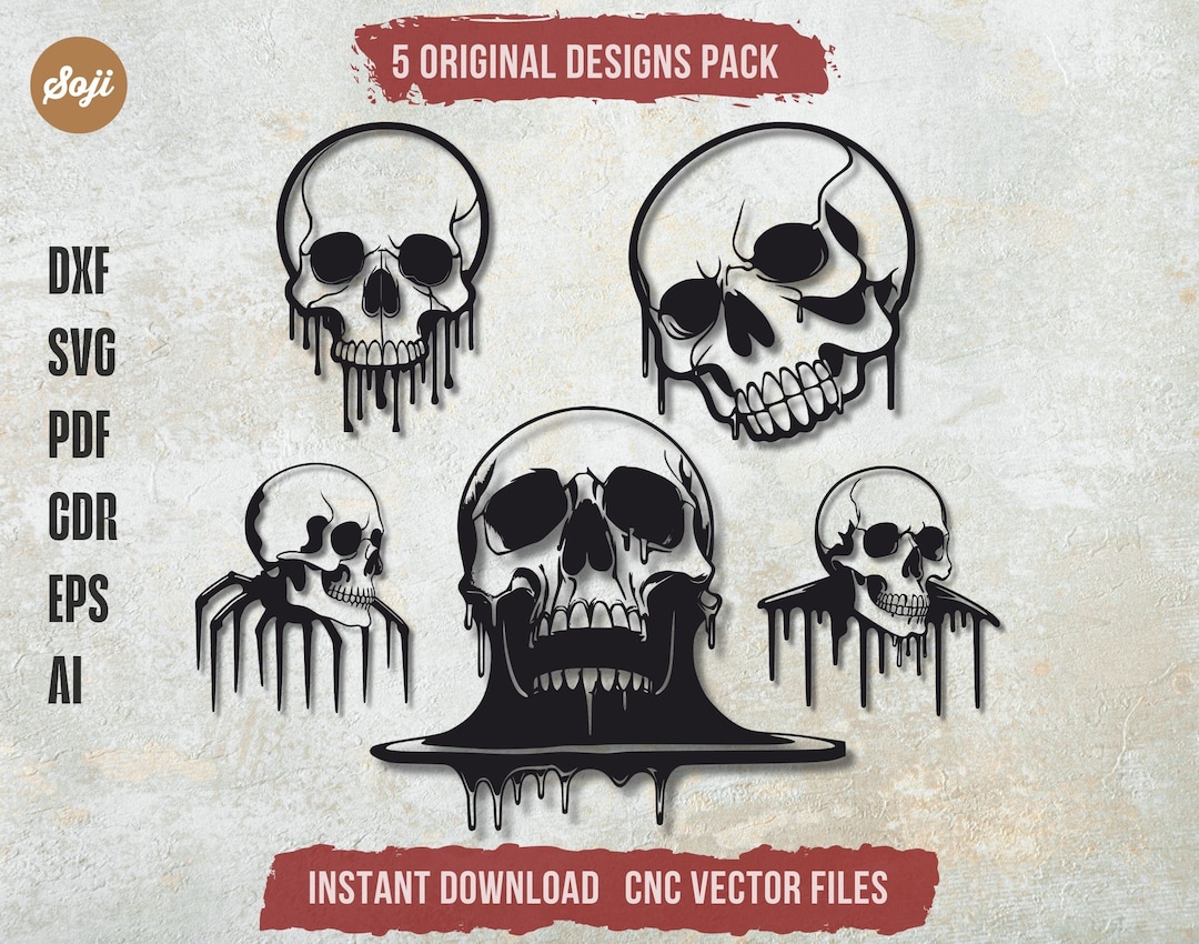 Human Skull Svg Bundle Laser Cut Files Drip Skull Dxf File Cricut Files ...