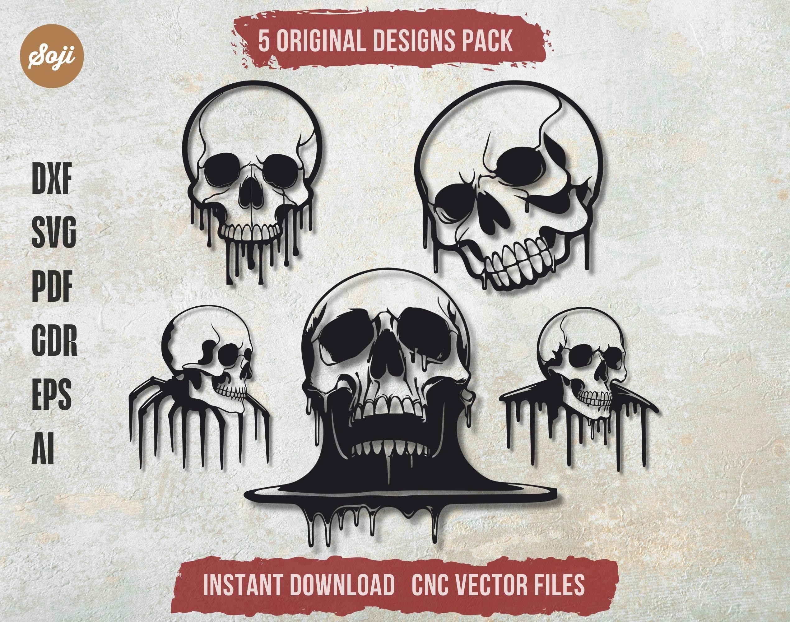 Human Skull Svg Bundle Laser Cut Files Drip Skull Dxf File Cricut Files ...
