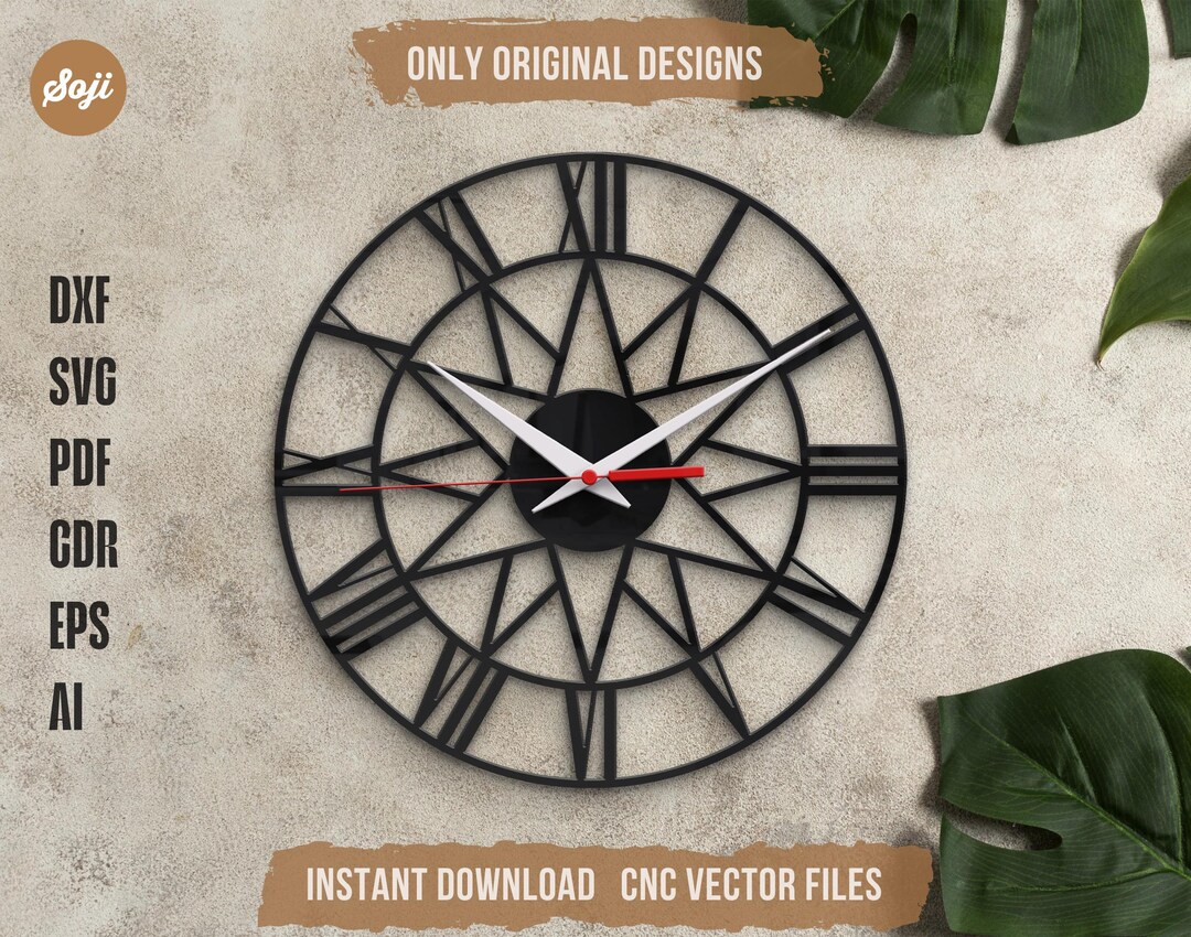 Wall Clock SVG, Dxf Files for Cnc, Clock Face Svg, Classic Roman Wall ...