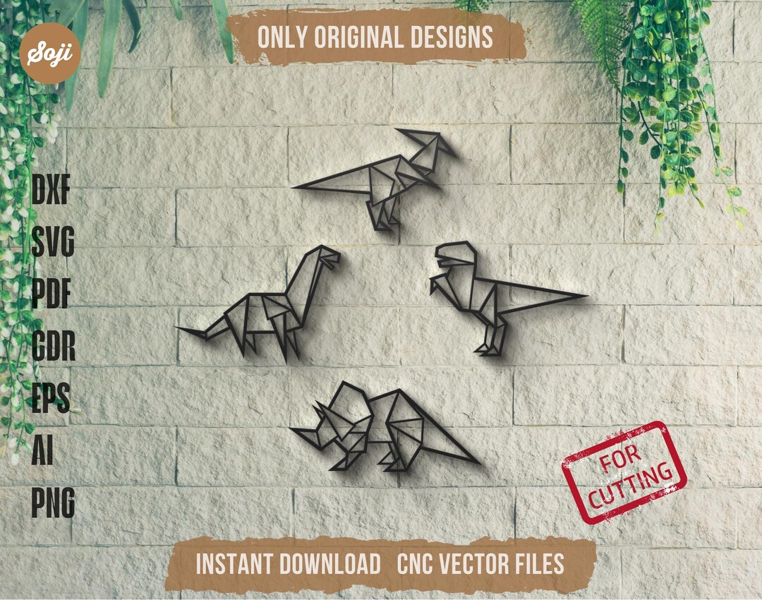 Origami Dinosaurs SVG – Laser Cut Dxf Cdr Vector File for Cnc, Cricut ...